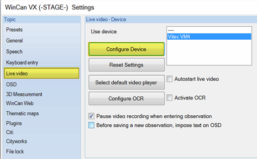 WinCan VX Video Settings – WinCan